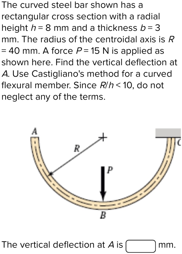 the curved steel bar shown has a rectangular cross section with a ...