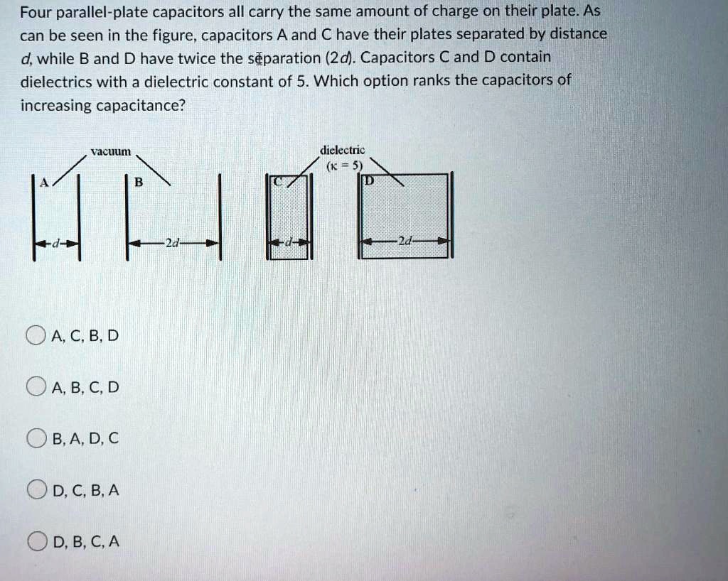 SOLVED: Four parallel-plate capacitors all carry the same amount of ...