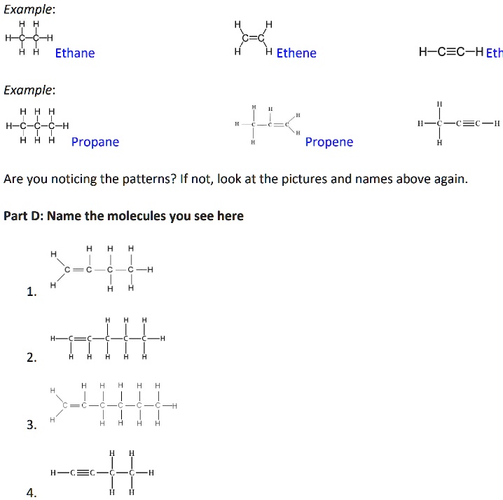 SOLVED:Example: Ethane Ethene H-CZC-HEth Example: H-C C_H Propane ...