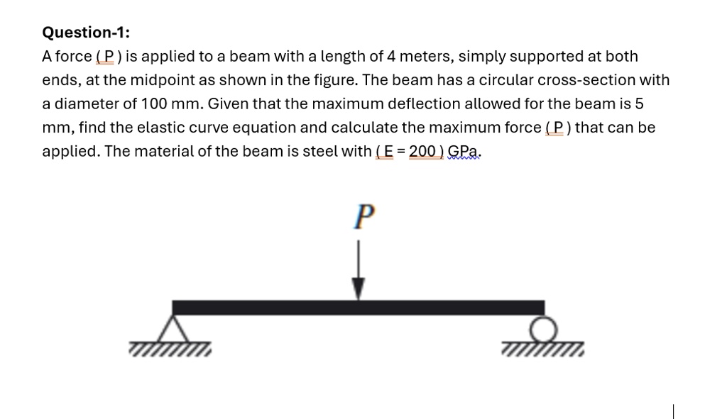 question 1 a force p is applied to a beam with a length of 4 meters ...