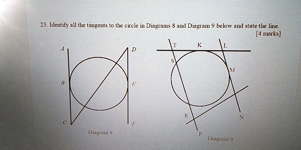 SOLVED: 23 . Identify all the tangents to the circle in Diagrams 8 and ...