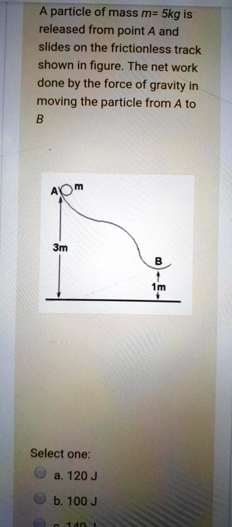 A particle of mass m= Skg is released from point A and slides on the frictionless track shown in ...