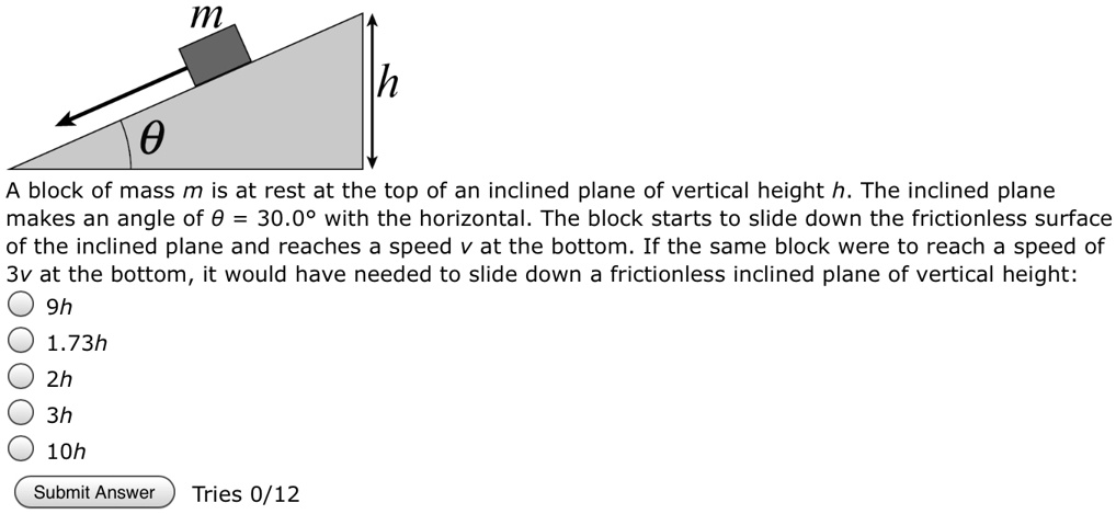 SOLVED: A block of mass m is at rest at the top of an inclined plane of vertical height h. The ...