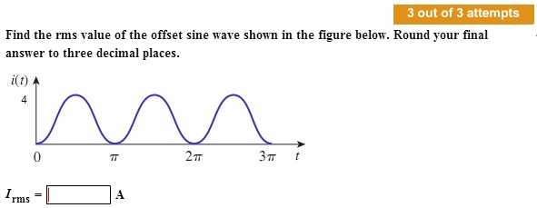 SOLVED: Find the RMS value of the offset sine wave shown in the figure ...