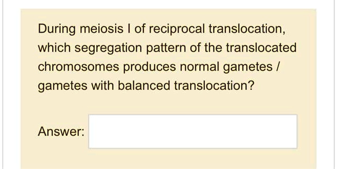 SOLVED: During meiosis | of reciprocal translocation, which segregation ...