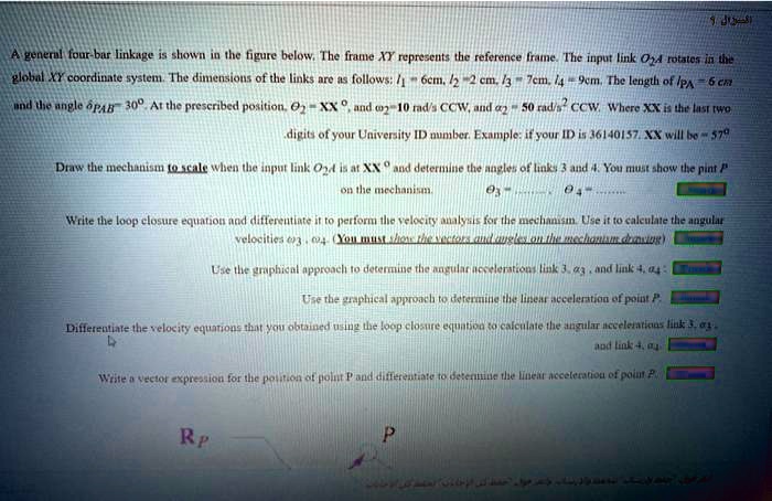 SOLVED: A general four-bar linkage is shown in the figure below. The ...
