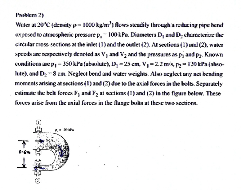 SOLVED: Problem 2) Water at 20C(density p=1000 kg/m) flows steadily ...