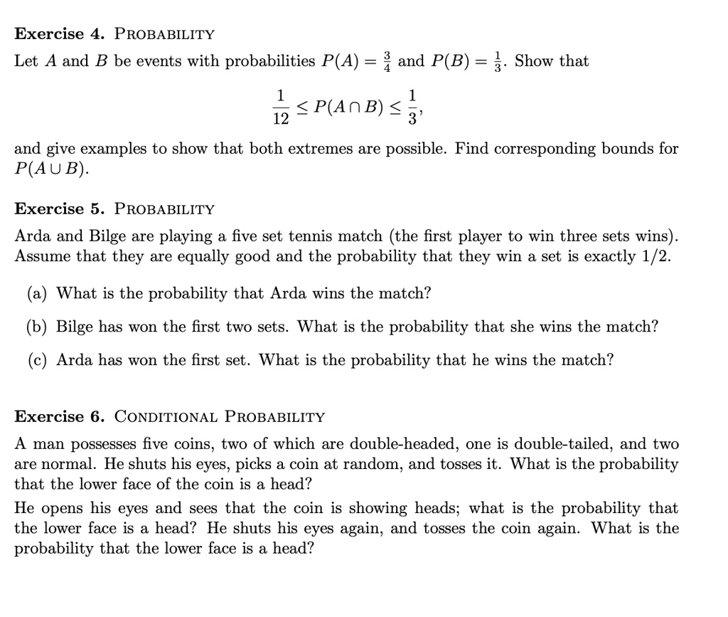 exercise 4 probability let a and b be events with probabilities pa and ...