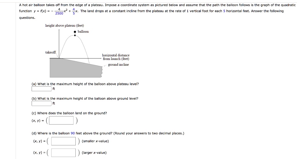 SOLVED: Hot air balloon takes off from the edge of plateau. Impose a ...