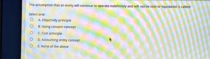 SOLVED: The assumption that an entity will continue to operate ...