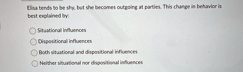 elisa tends to be shy but she becomes outgoing at parties this change ...