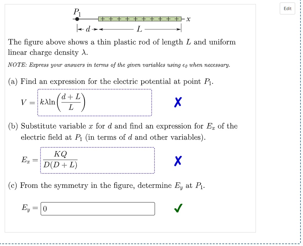 P1 + d L +x The figure above shows a thin plastic rod of length L and ...