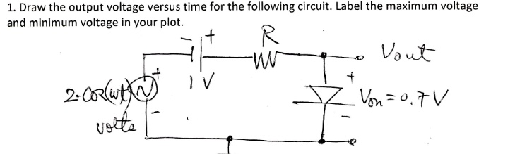 SOLVED: Draw the output voltage versus time for the following circuit: Label the maximum voltage ...