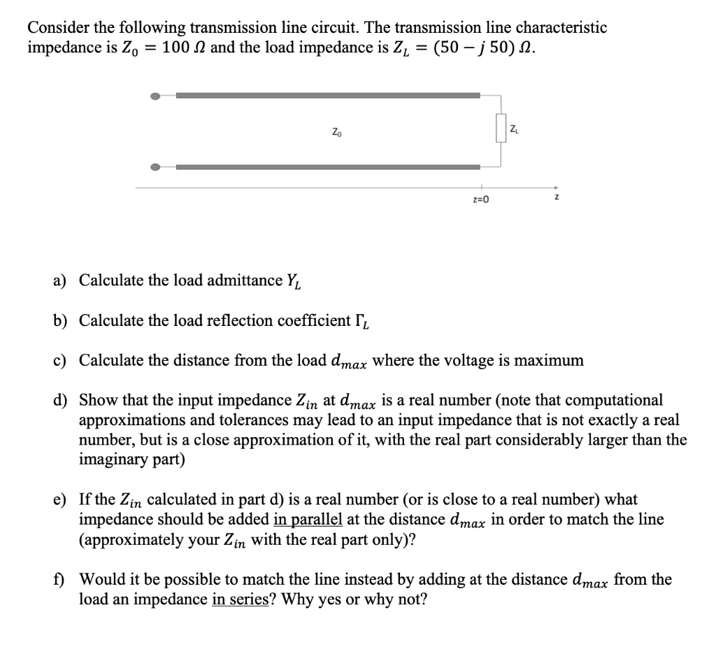 SOLVED: Consider the following transmission line circuit. The ...