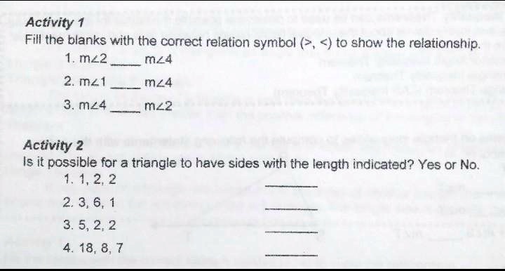 fill the blanks with the correct relation symbol to show the relationship activity 1 fill the ...