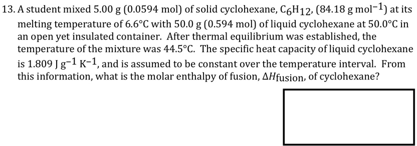 VIDEO solution: A student mixed 5.00 g (0.0594 mol) of solid ...