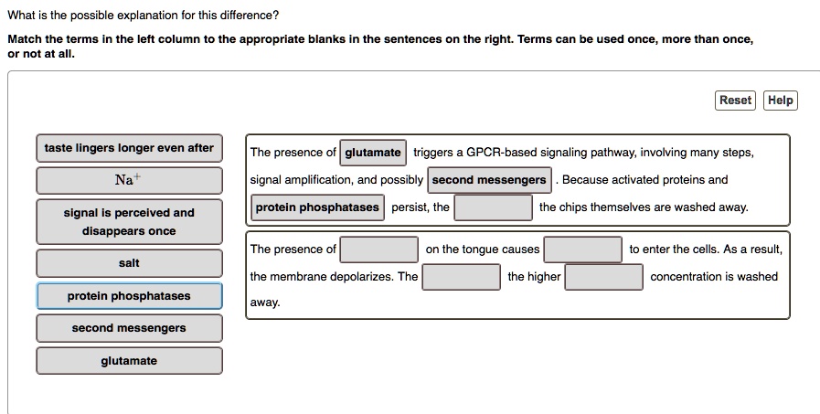 SOLVED: What is the possible explanation for this difference? Match the ...