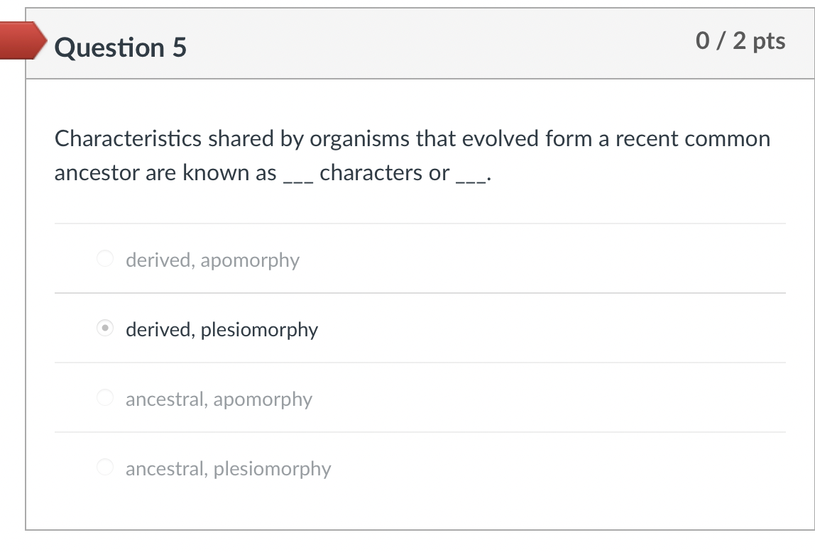 SOLVED: Question 5 0 / 2 pts Characteristics shared by organisms that ...