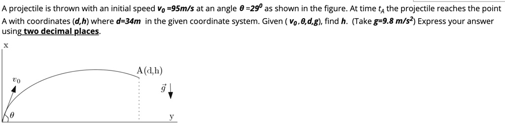 SOLVED: A projectile is thrown with an initial speed Vo = 95 m/s at an angle Î¸ = 29Â° as shown ...