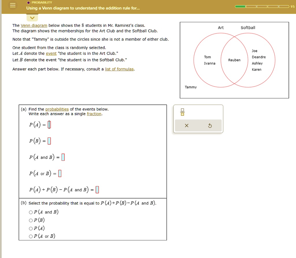 SOLVED: Texts: PROBABILITY Using a Venn diagram to understand the ...