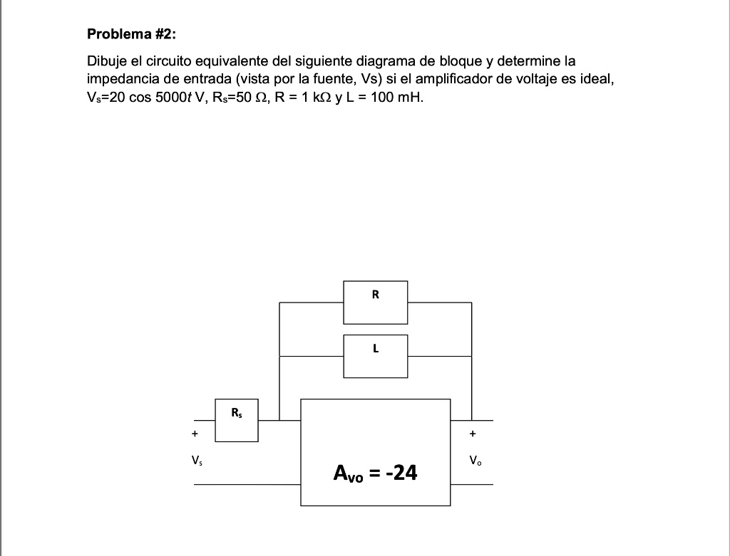 SOLVED: Draw the equivalent circuit of the following block diagram and determine the input ...
