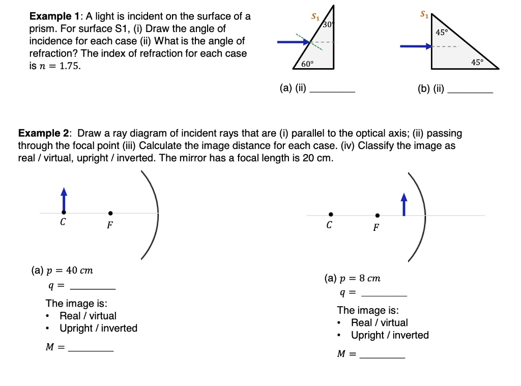 example 1 a light is incident on the surface of a prism for surface s1 ...