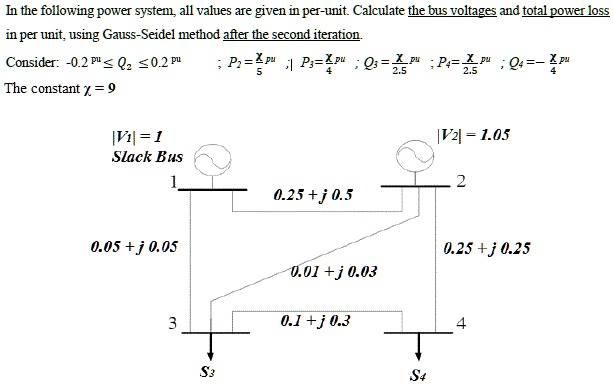 SOLVED: In the following power system, all values are given in per-unit. Calculate the bus ...