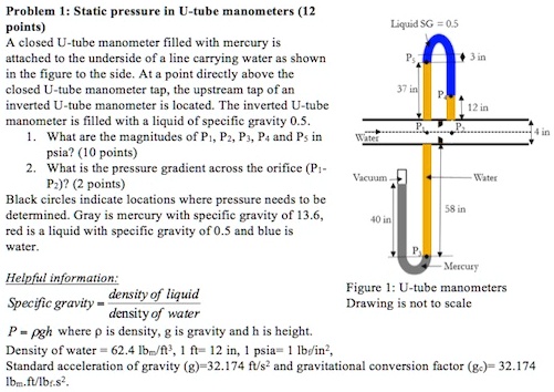 Problem 1: Static pressure in U-tube manometers (12 points) A closed U ...