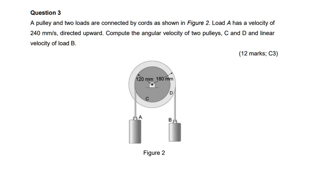 SOLVED: Question 3 pulley and two loads are connected by cords as shown in Figure 2. Load A has ...