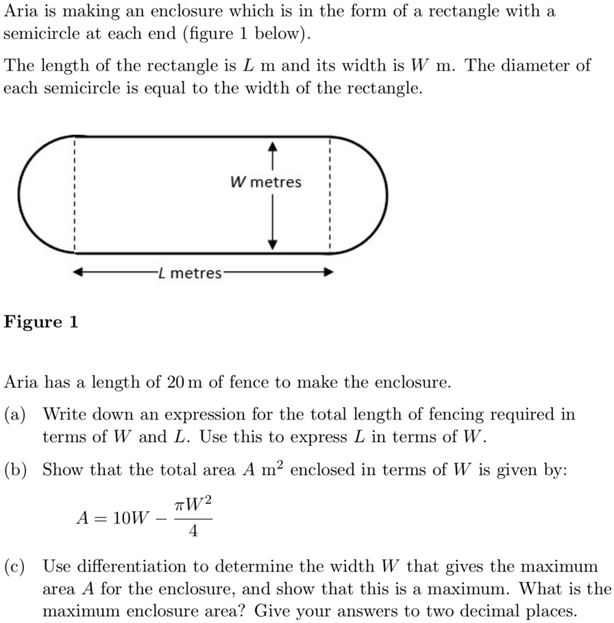 aria is making an enclosure which is in the form of a rectangle with a ...