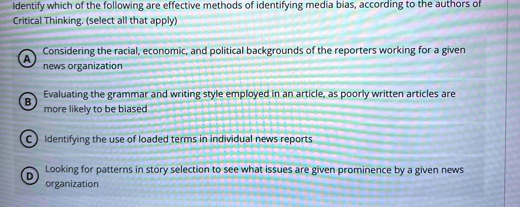 Identify which of the following are effective methods of identifying ...