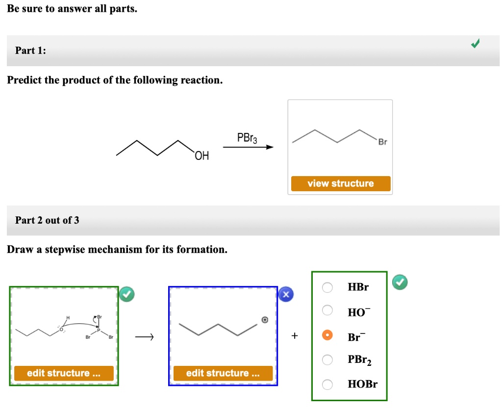 SOLVED: Part I: Predict the product of the following reaction: PBr3 + Br2 + OH- -> PBra + Br ...