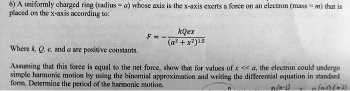 SOLVED: A uniformly charged ring with a radius of a, whose axis is the ...