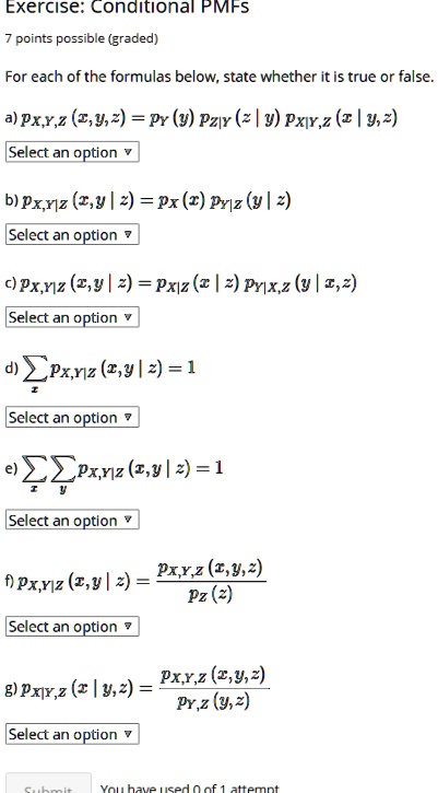 exercise conditionai pmfs points possible graded for each of the formulas below state whether it ...