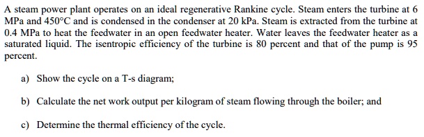 SOLVED: A steam power plant operates on an ideal regenerative Rankine ...