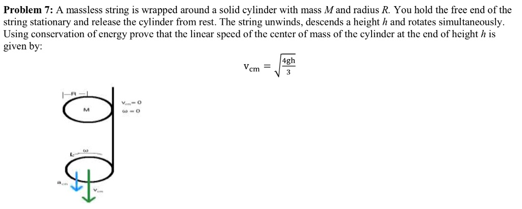 Problem 7: A massless string is wrapped around a solid cylinder with ...