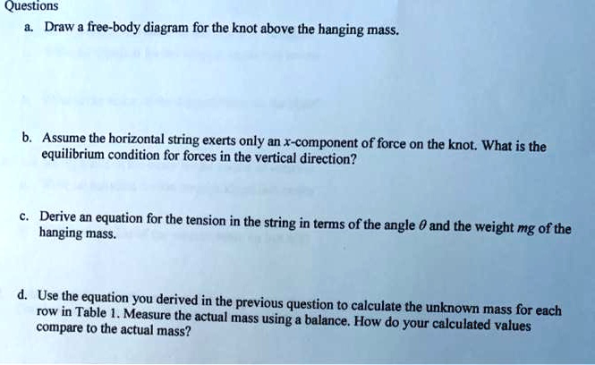 [GET ANSWER] questions draw free body diagram for the knot above the ...