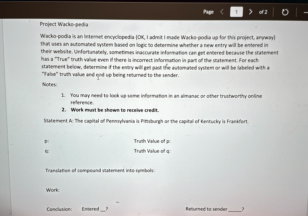 project wacko pedia page 1 of 2 wacko podia is an internet encyclopedia ...