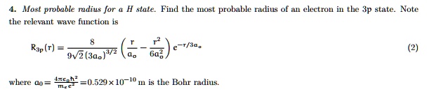 Solved Most Probable Radius For An H State Find The Most Probable