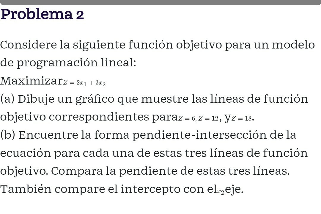 SOLVED: Problema 2 Considere la siguiente función objetivo para un modelo de programación lineal ...