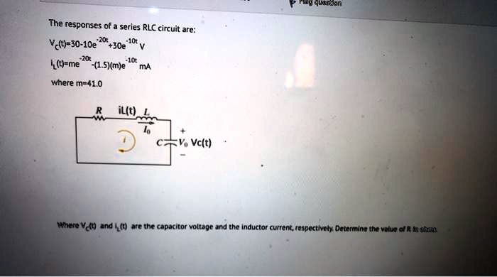 SOLVED: The responses of a series RLC circuit are: mA where m = 41.0 R iL(t) L 1 Vo. Vc(t) Where ...