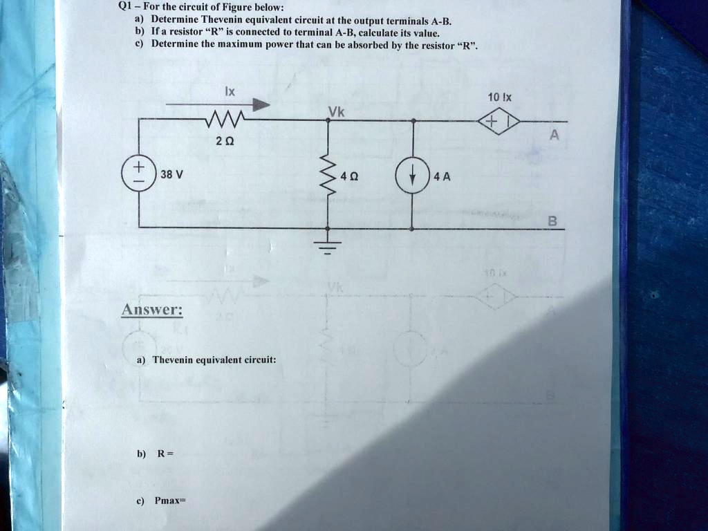 SOLVED: Q1 For the circuit of Figure below: Determine Thevenin equivalent circuit at the output ...