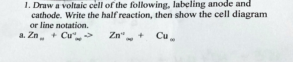 1. Draw a voltaic cell of the following, labeling anode and cathode. Write the half reaction ...