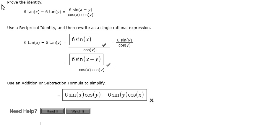 SOLVED: Prove the identity. sin* cosix) cos(y) tan(x) 6 tanly) Use ...