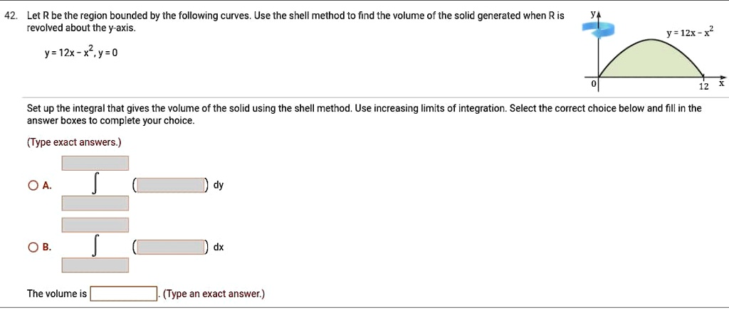 SOLVED: 42. Let R be the region bounded by the following curves. Use the shell method to find ...