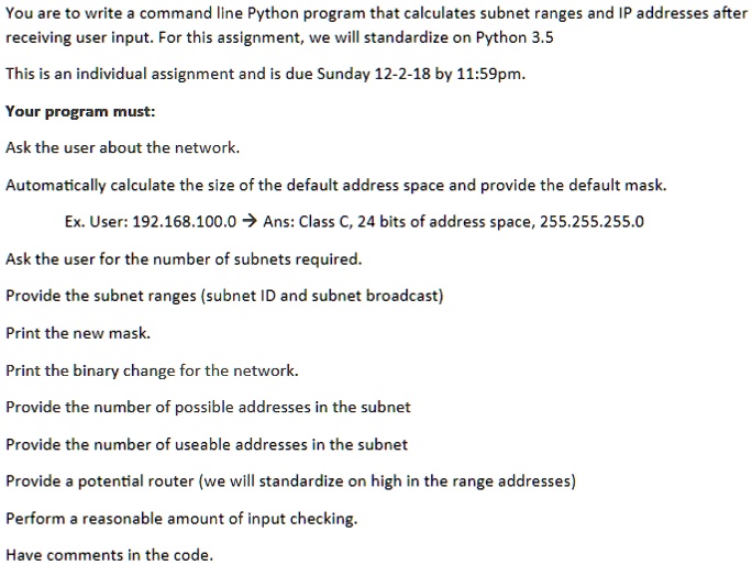 SOLVED: This is a Subnet Programming and used with Python language that ...