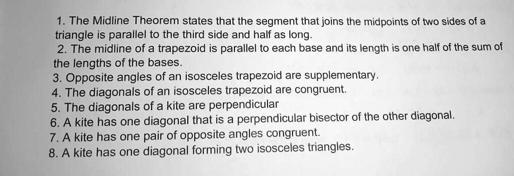 1. The Midline Theorem states that the segment that joins the midpoints ...
