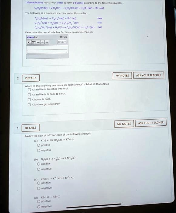 SOLVED: Texts: 1-Bromobutane reacts with water to form 1-butanol ...