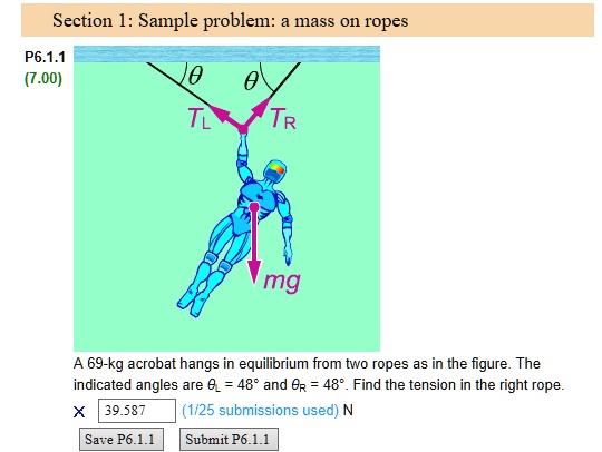 SOLVED: Section 1: Sample problem: mass O1l ropes P6.1.1 (7.00) TR mg ...