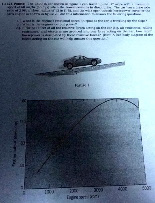 SOLVED: (28 Points) The 3500 lb car shown in Figure 1 can travel up the ...